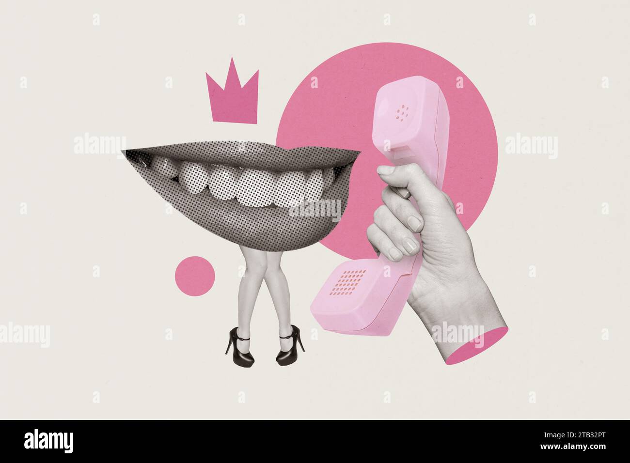 Psychedelic collage of headless young girl in high heels princess with ...