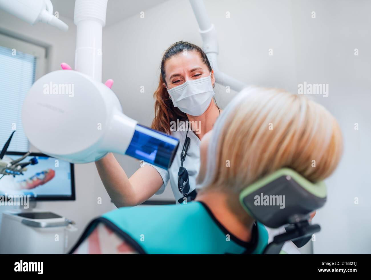 Dental clinic patient visit modern medical ward. Dentist female doctor ...