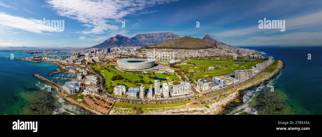 cape town aerial panorama from the ocean, entire town skyline with the ...