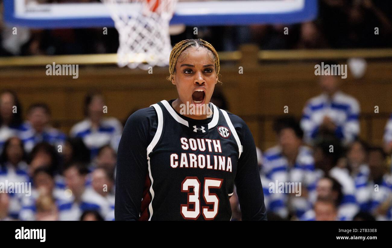 South Carolina's Sakima Walker (35) reacts to a play during an NCAA ...