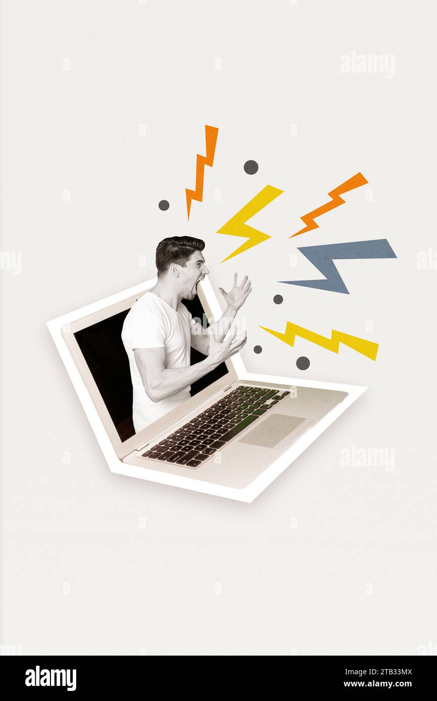 Composite collage image of angry man boss yelling employee aggressive ...