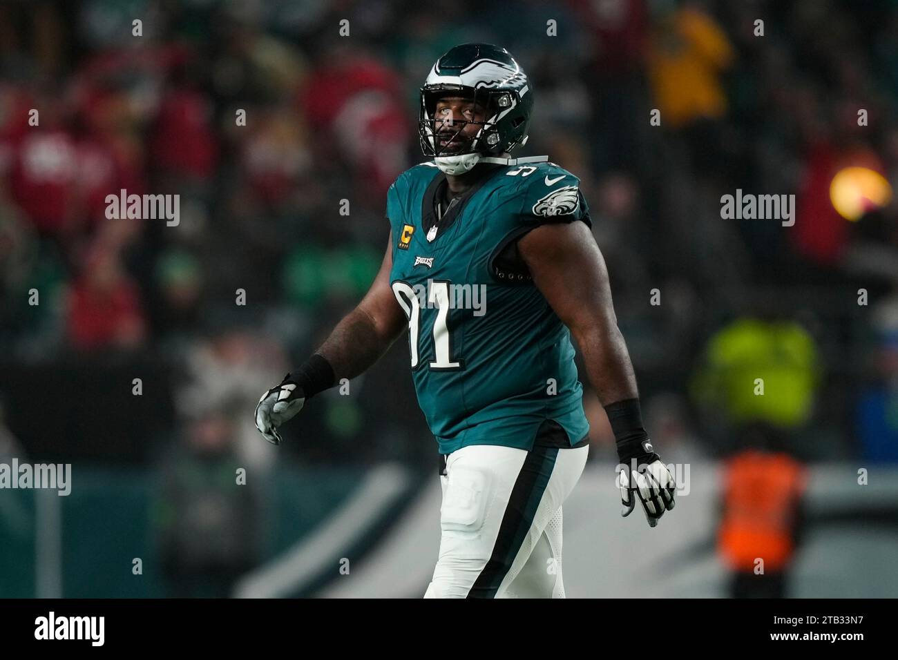 Philadelphia Eagles' Fletcher Cox reacts during an NFL football game ...