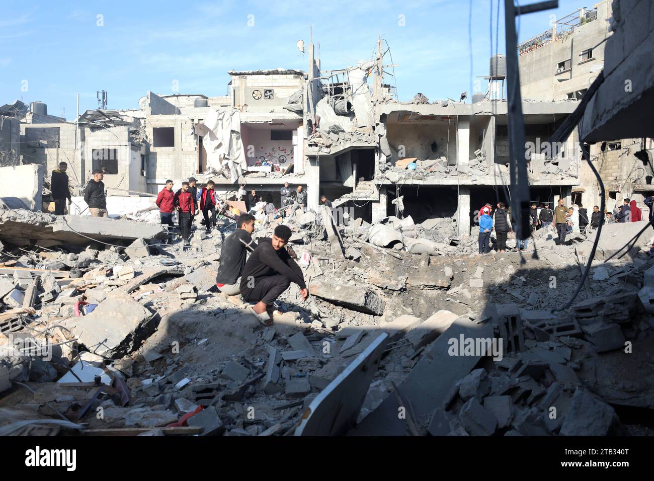A view of the heavily damaged, collapsed buildings after Israeli ...