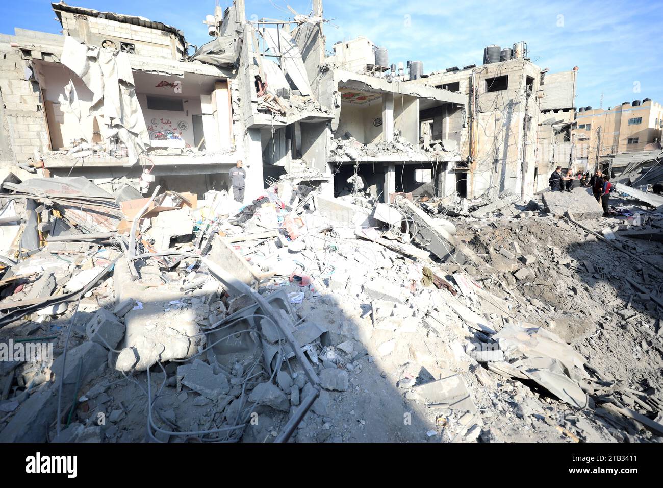 A view of the heavily damaged, collapsed buildings after Israeli ...