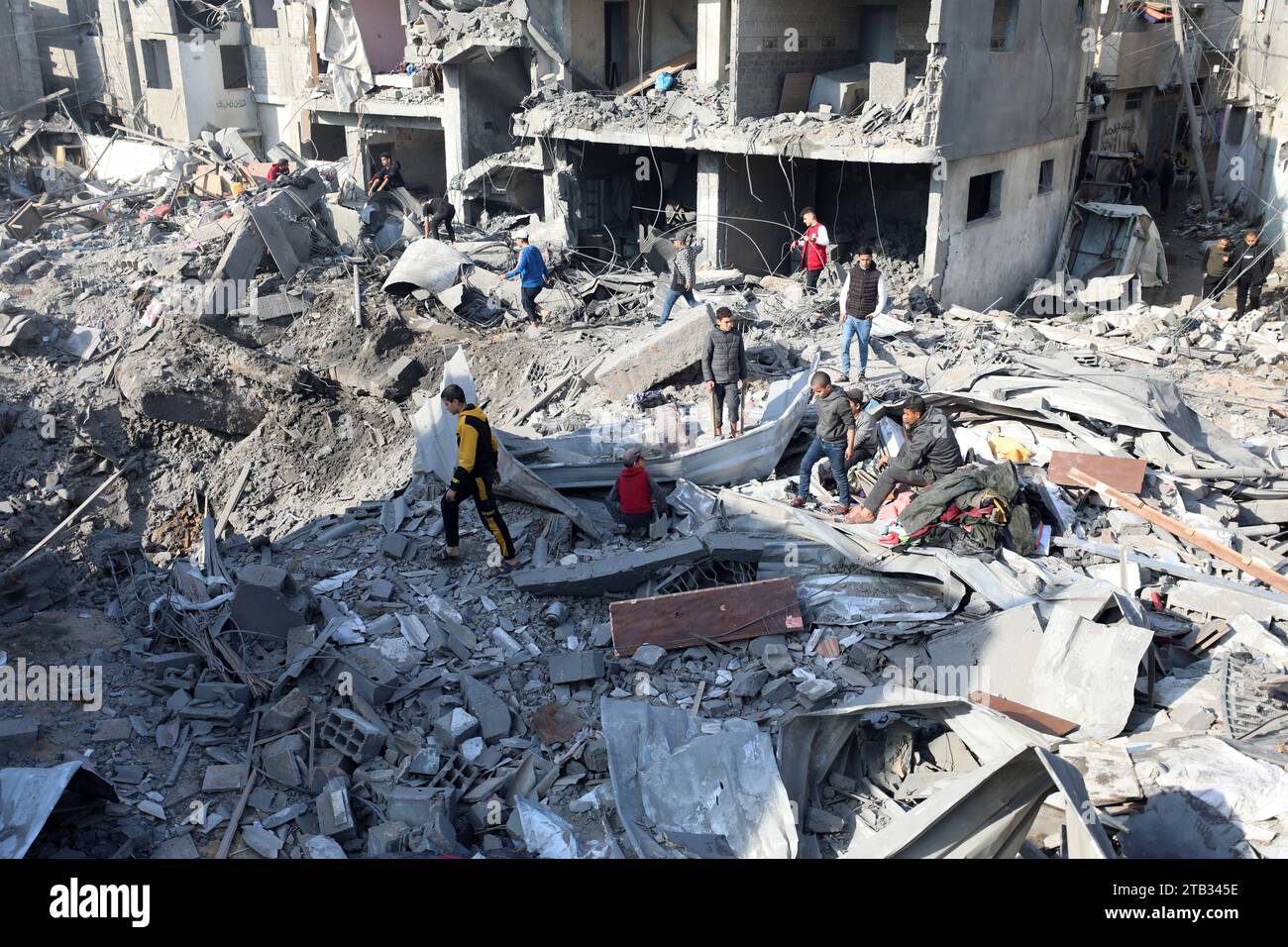 A view of the heavily damaged, collapsed buildings after Israeli ...