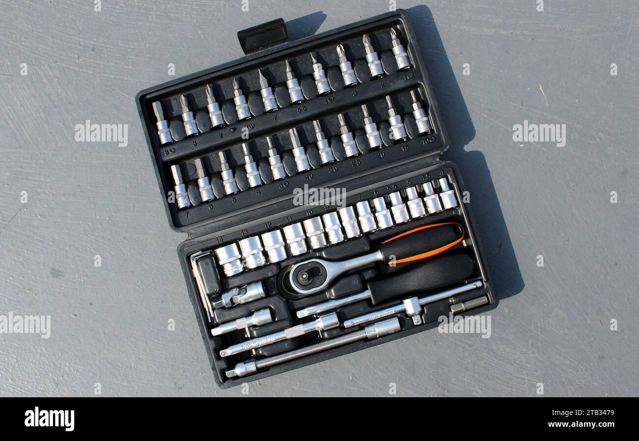 Chrome Vanadium Mechanics Tools In Separate Slots In Plastic Case On ...