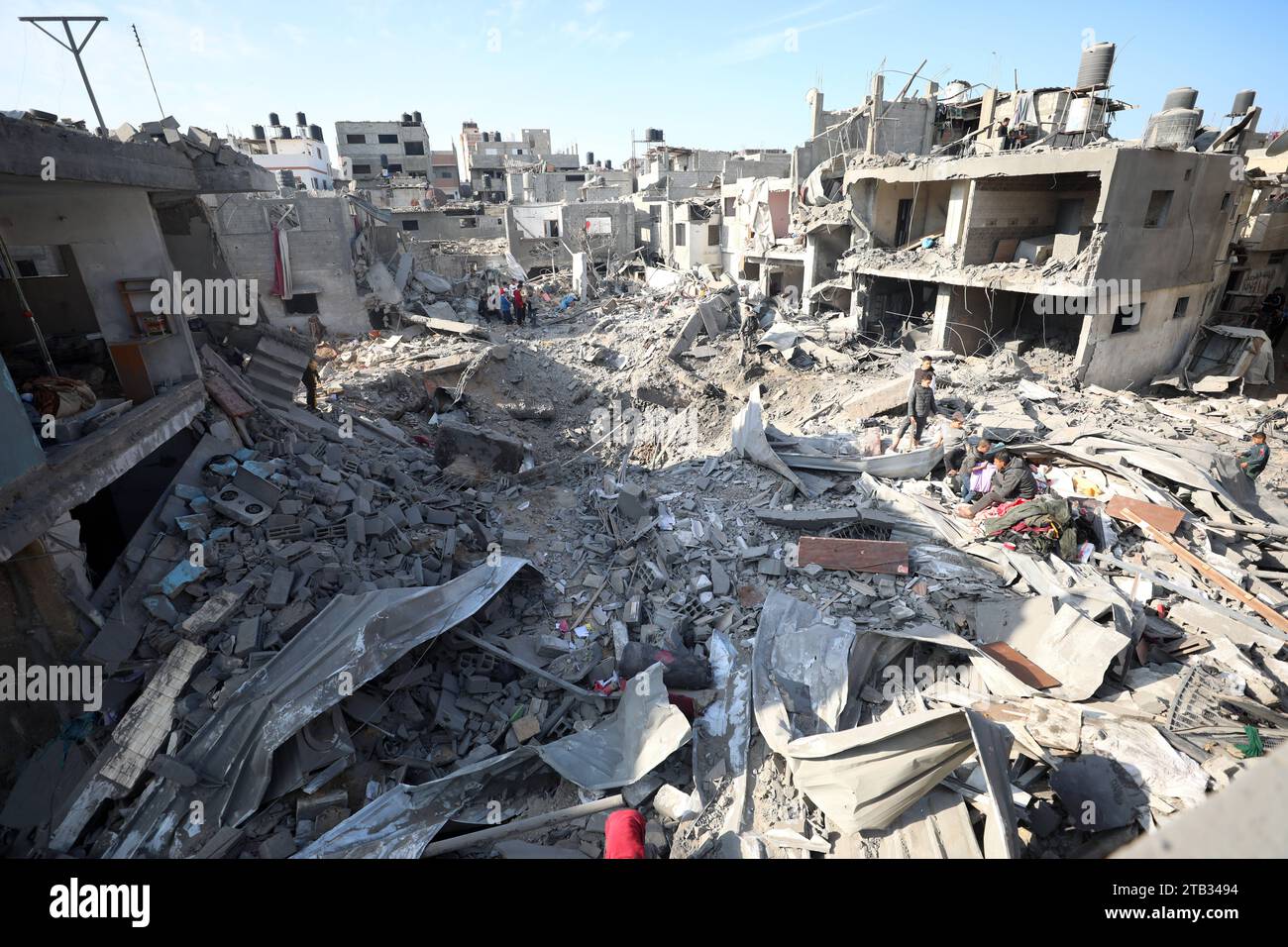 A view of the heavily damaged, collapsed buildings after Israeli ...