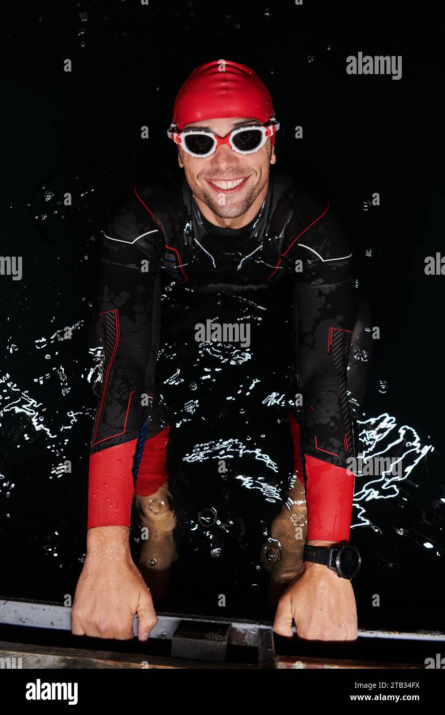 A determined professional triathlete undergoes rigorous night time ...