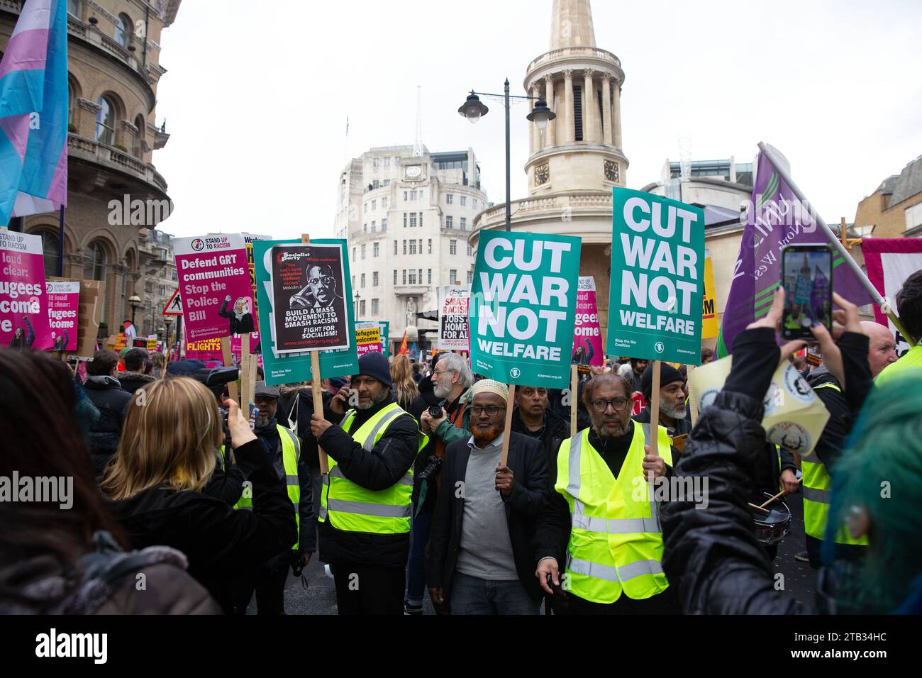 People gather during a demonstration against racism outside the BBC ...