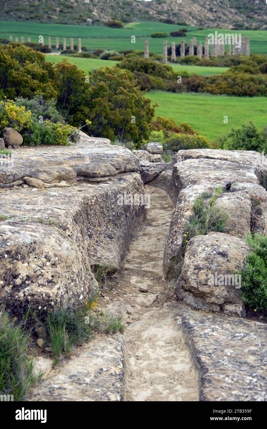 Aqueduct specus of archaeological remains of Los Bañales Roman city ...