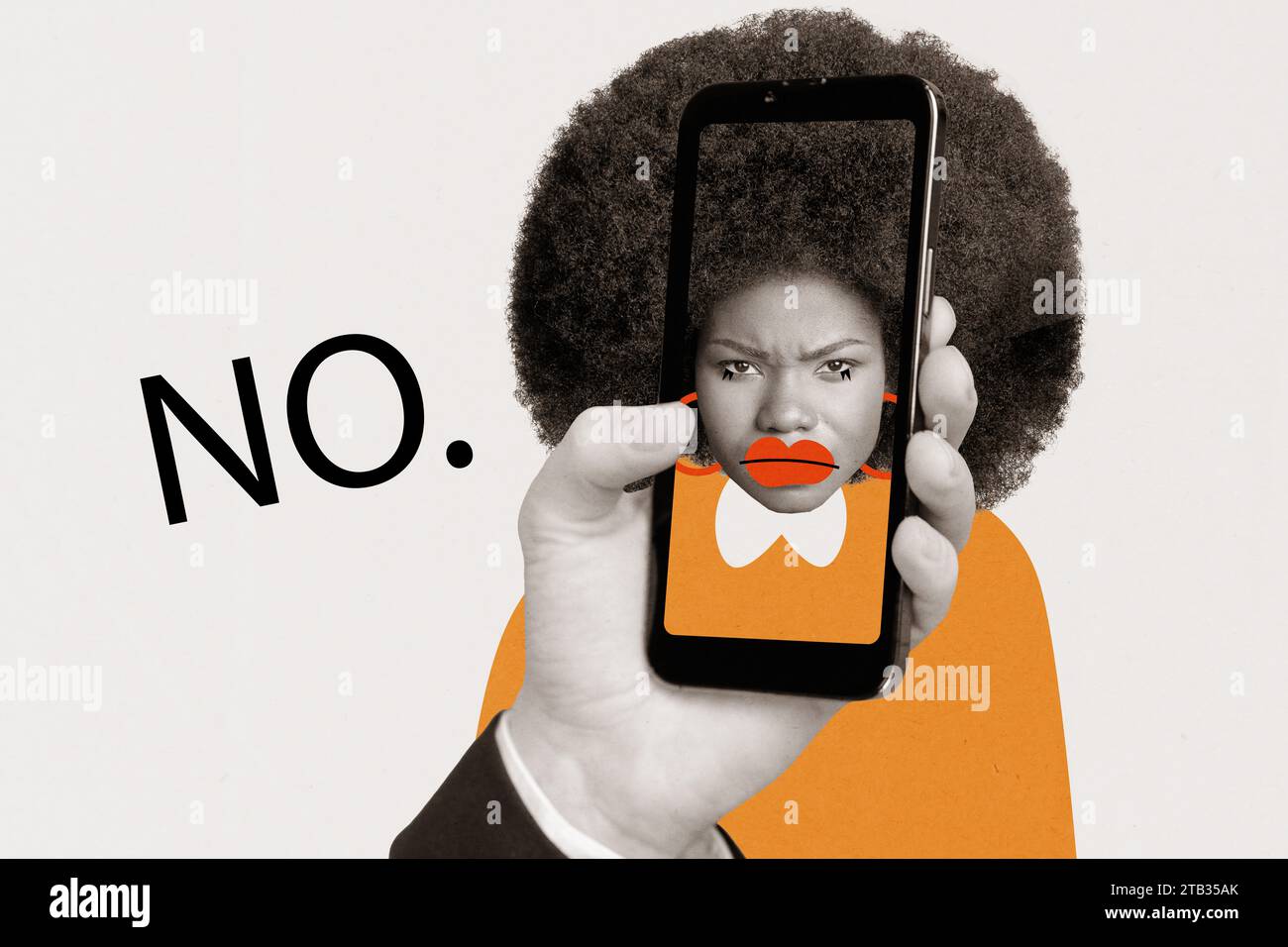 Image collage sketch of man blogger recording video depressed sad woman ...