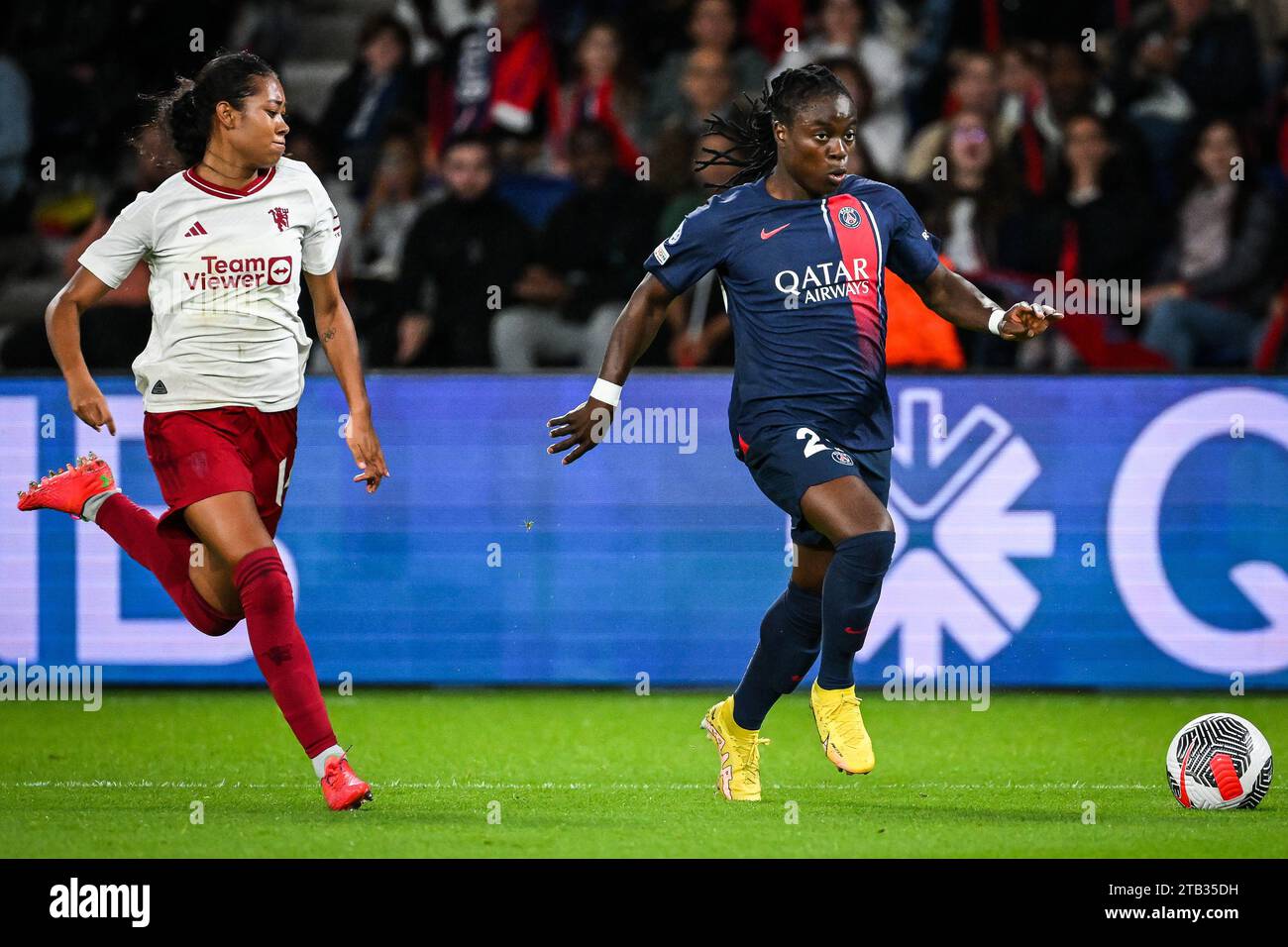 Jayde RIVIERE of Manchester United and Tabitha CHAWINGA of PSG during ...