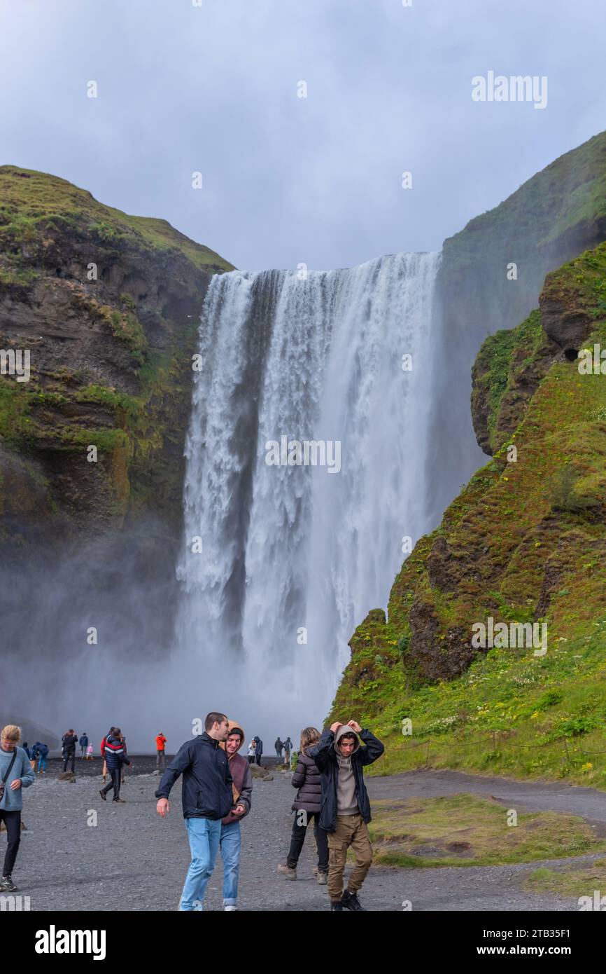 Skogar Iceland - July 28, 2023: Tourists visiting Skogafoss waterfall ...