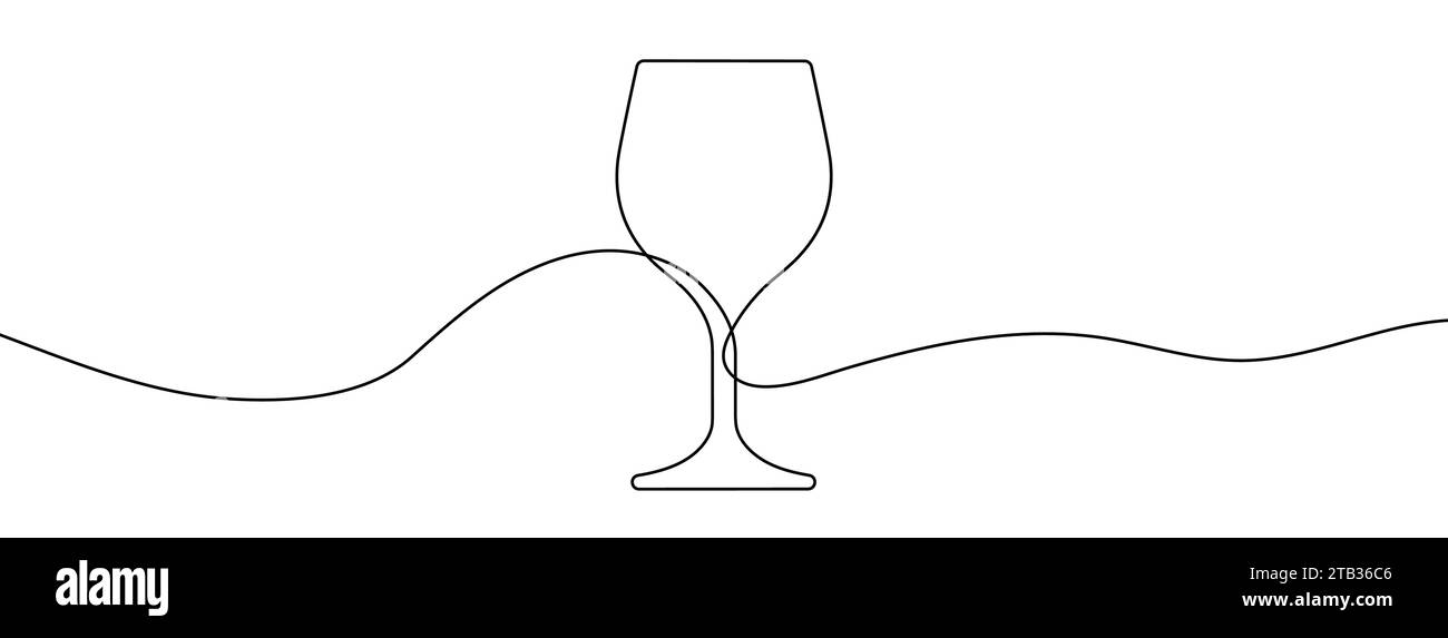 Continuous line drawing of wine glass. One line drawing background ...