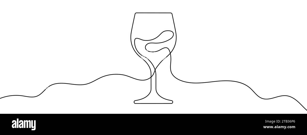 Continuous line drawing of wine glass. One line drawing background ...