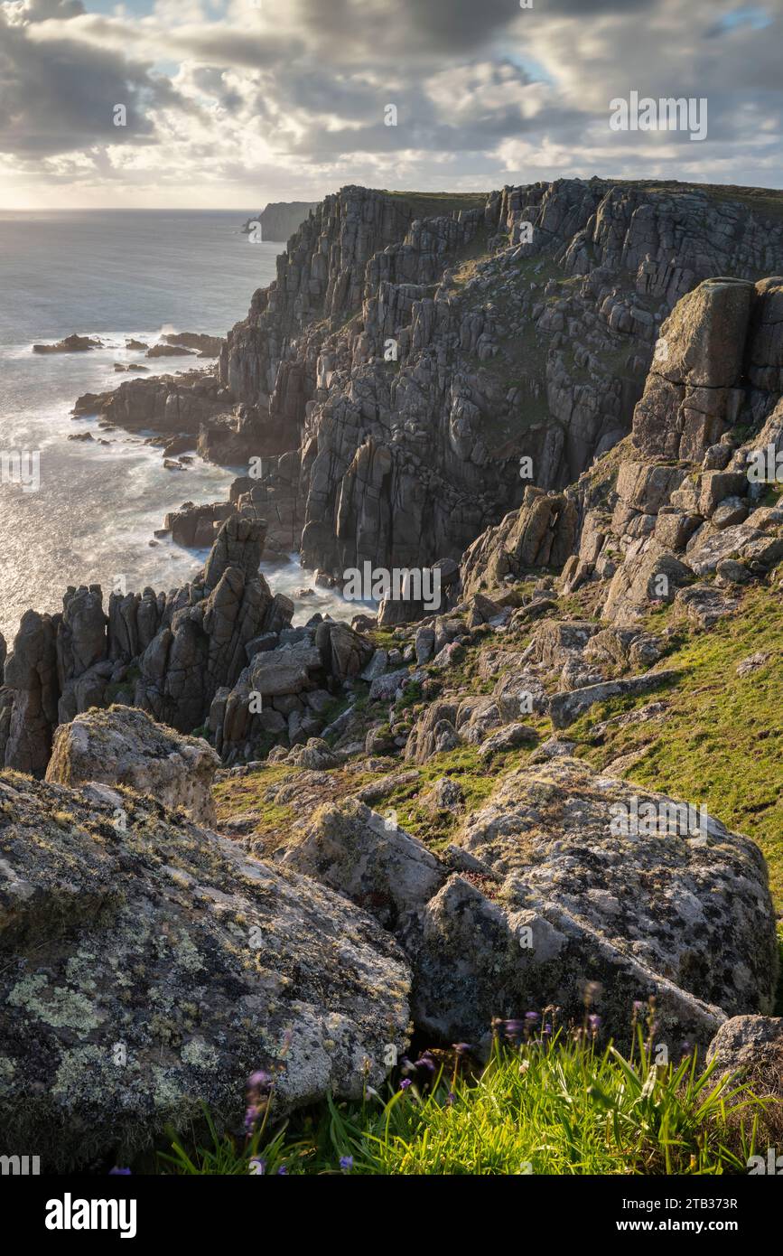Spectacular granite cliffs at Gwennap Head in Cornwall, England. Spring ...