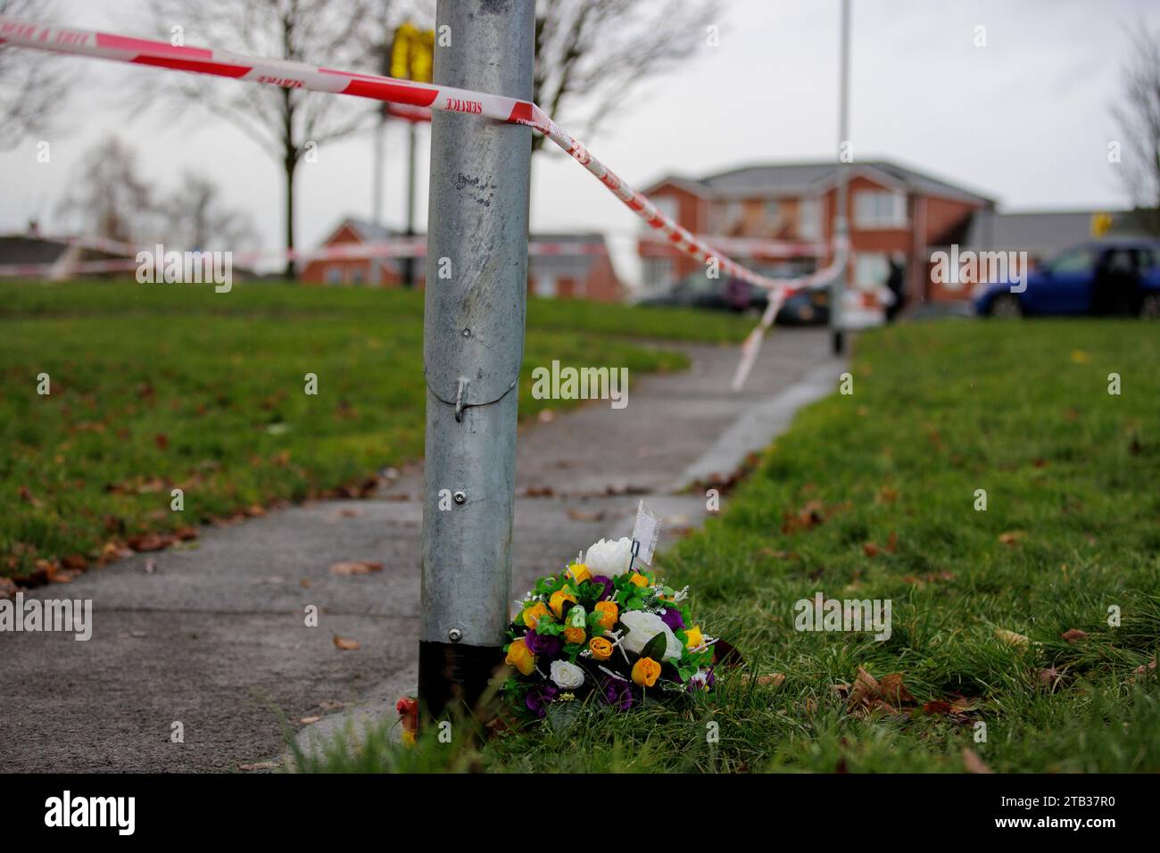 Flowers at the scene in the Edward Street area of Lurgan, Co Armagh, as ...