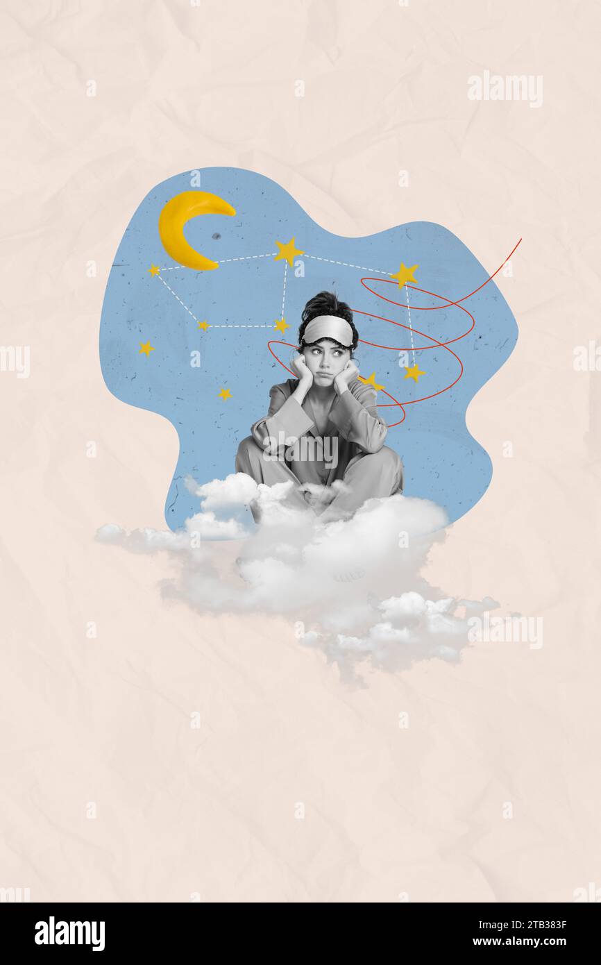 Vertical sketch collage artwork picture of bored unhappy young lady ...