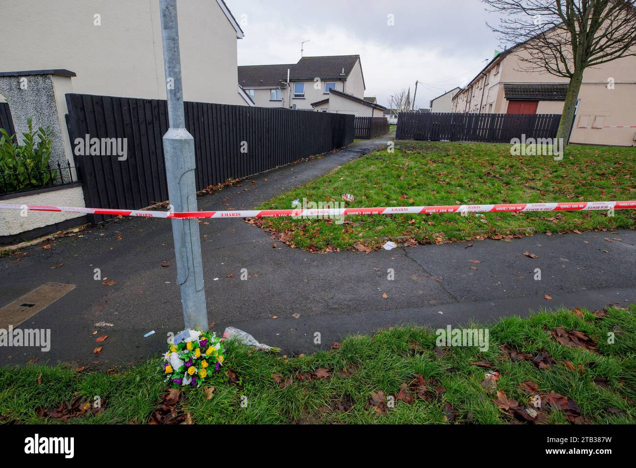 Flowers at the scene in the Edward Street area of Lurgan, Co Armagh, as ...