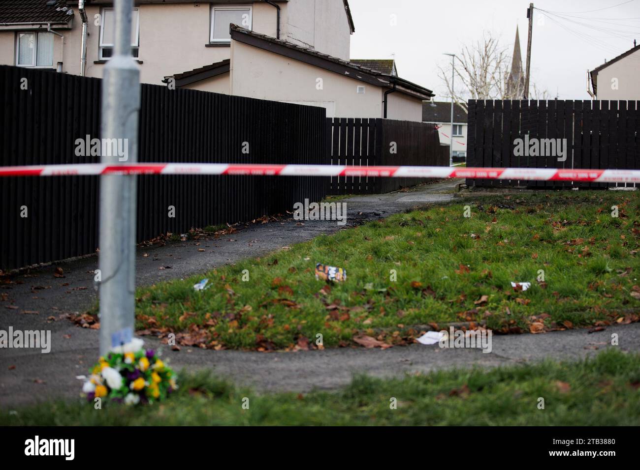 Flowers at the scene in the Edward Street area of Lurgan, Co Armagh, as ...