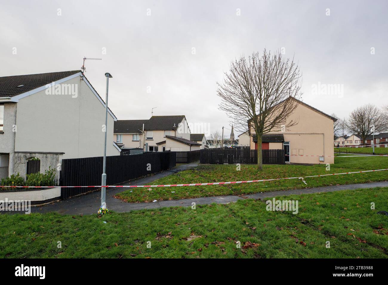 Flowers at the scene in the Edward Street area of Lurgan, Co Armagh, as ...