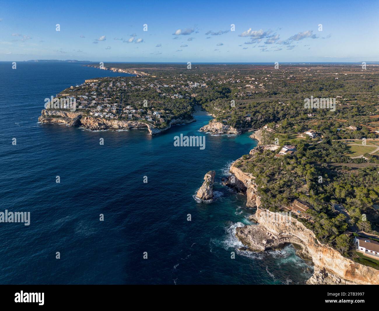Cala Llombards and Cala Santanyi coast in Majorca aerial shot Stock ...