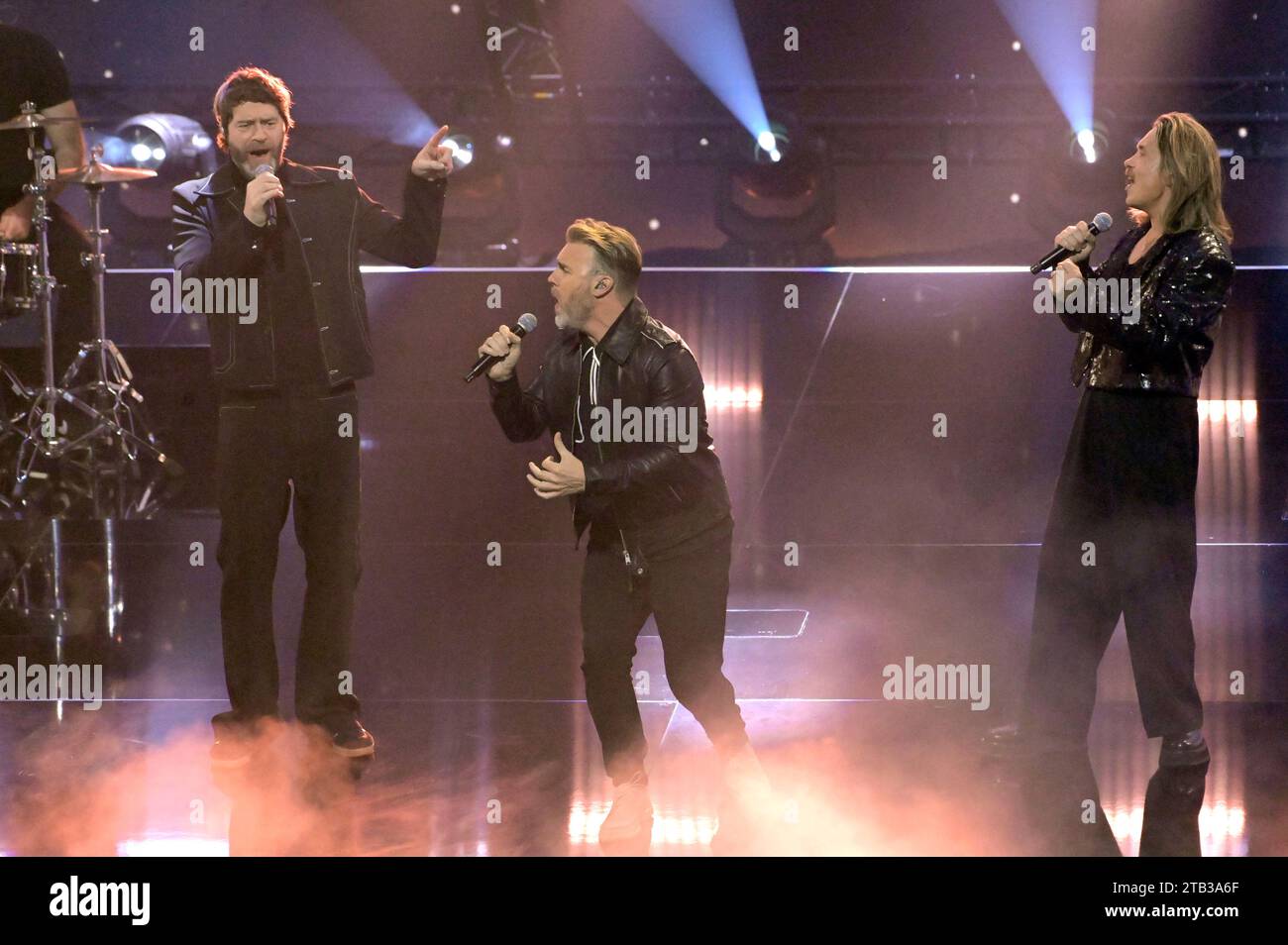 Howard Donald, Gary Barlow und Mark Owen von Take That in der ZDF ...