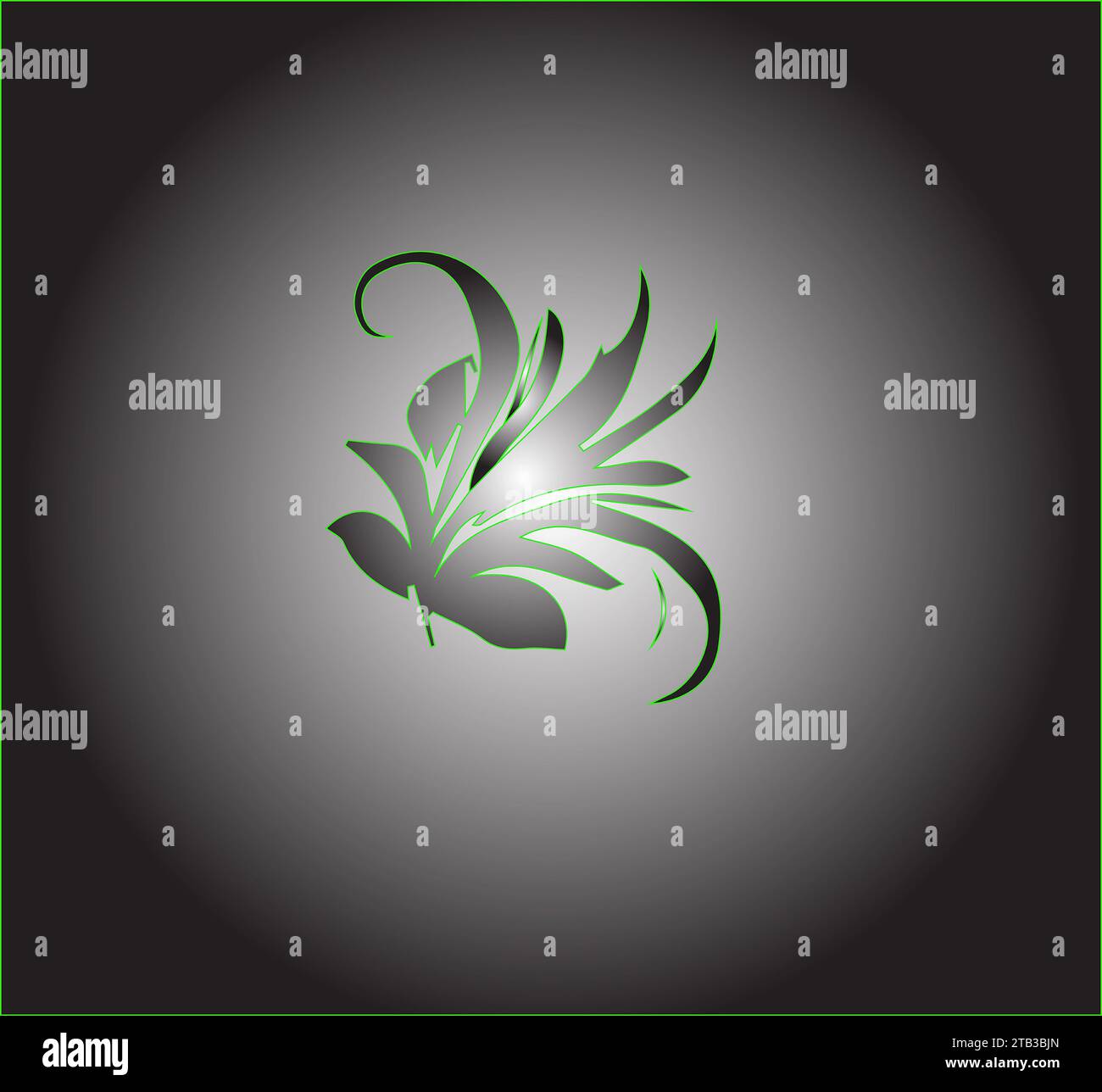 Flower petal with green stroke and gray gradient fill. The background ...