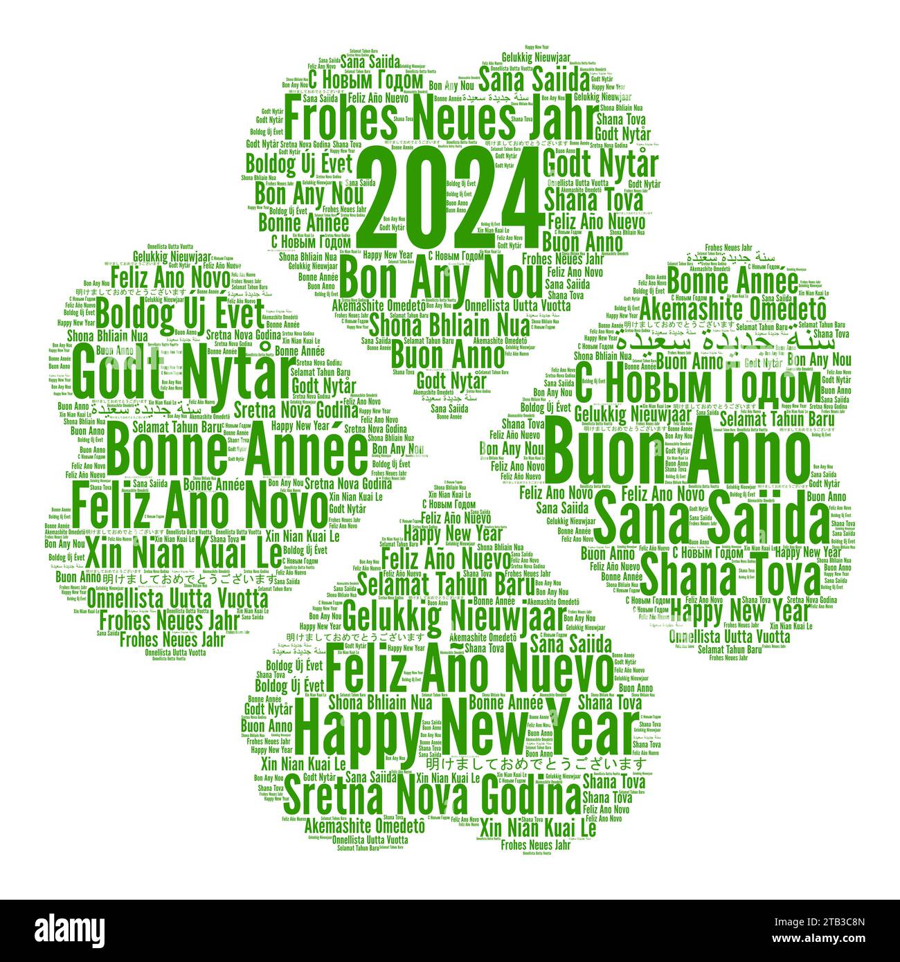 Happy New Year 2024 word cloud in different languages Stock Photo - Alamy