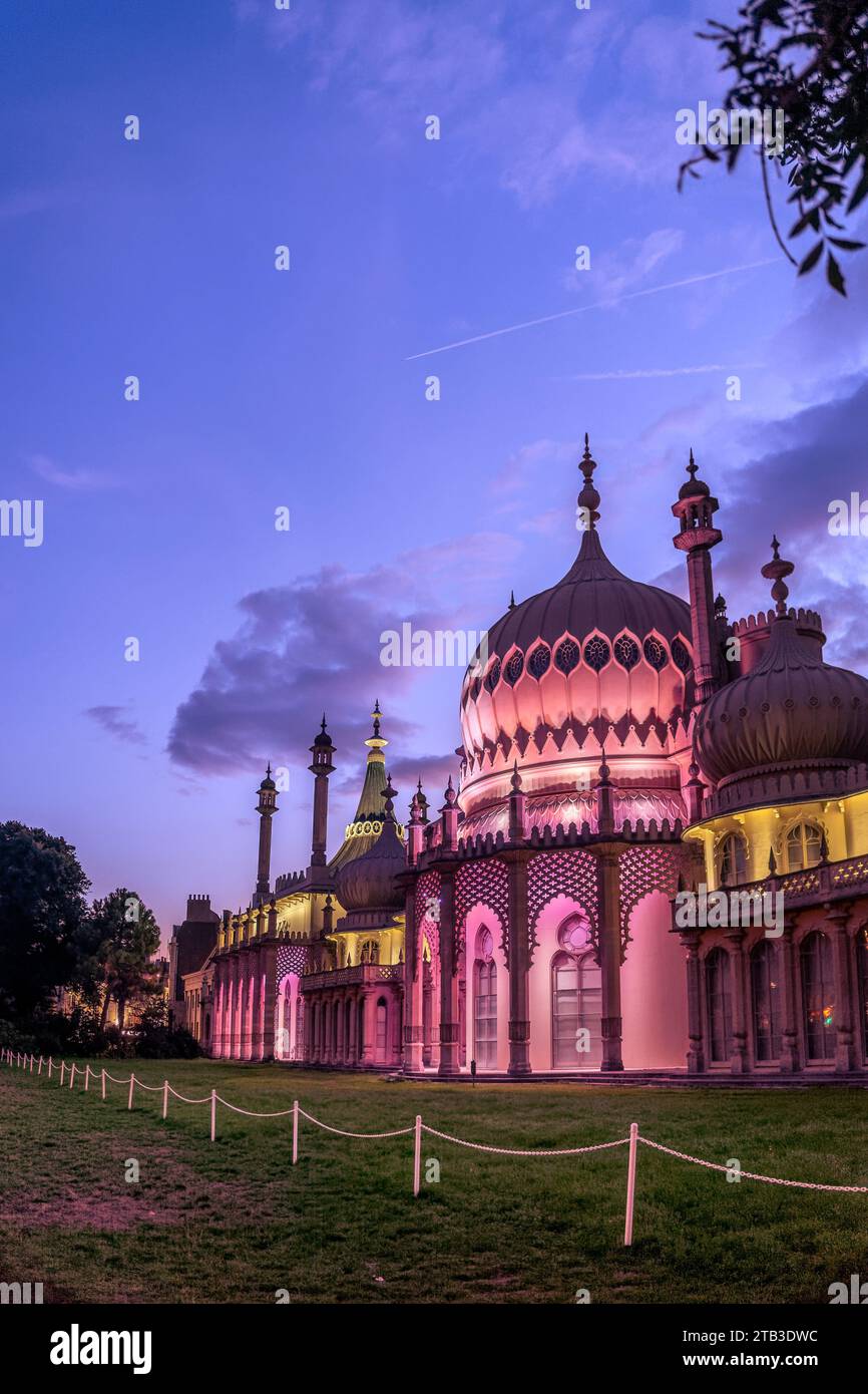 Brighton, September 18th 2022: The Royal Pavilion lit to commemorate ...