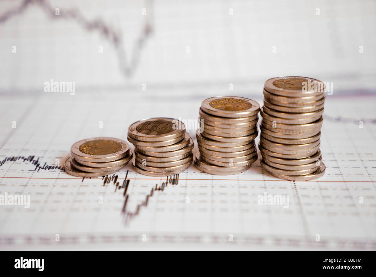 Business diagram on financial report with coins Stock Photo - Alamy