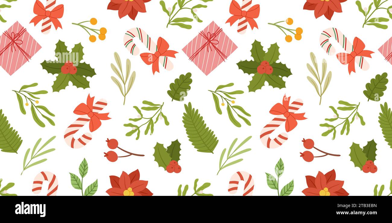 Christmas seamless pattern design with traditional candy cane with bow ...
