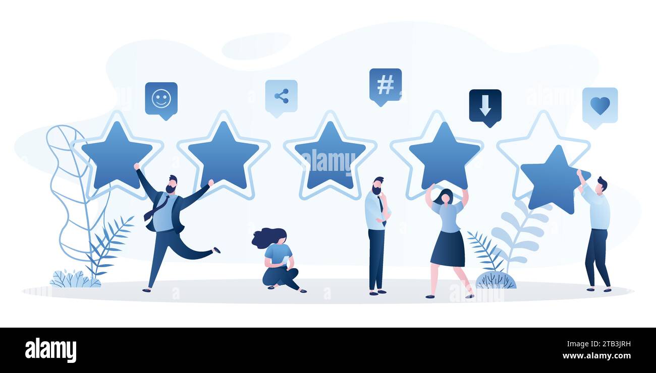 Costumer review rating concept. Five star rank and happy people clients ...