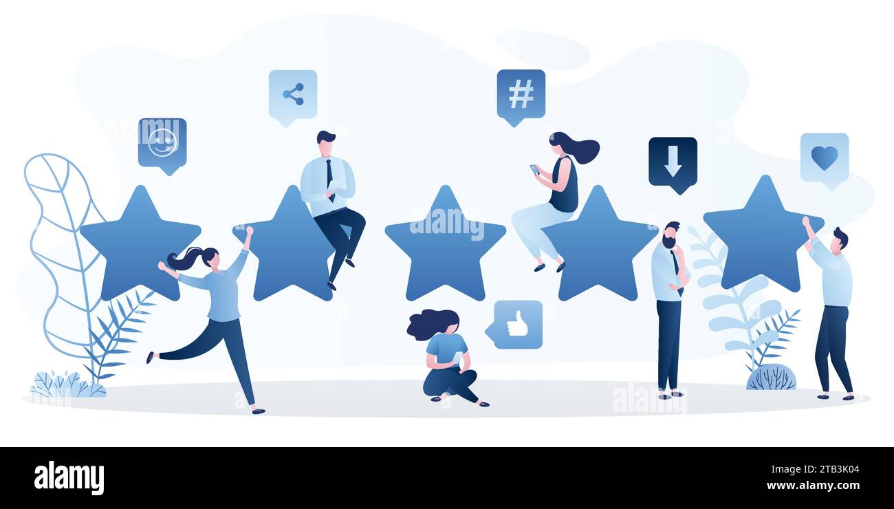 Costumer review rating concept. Five star rank and happy people clients ...
