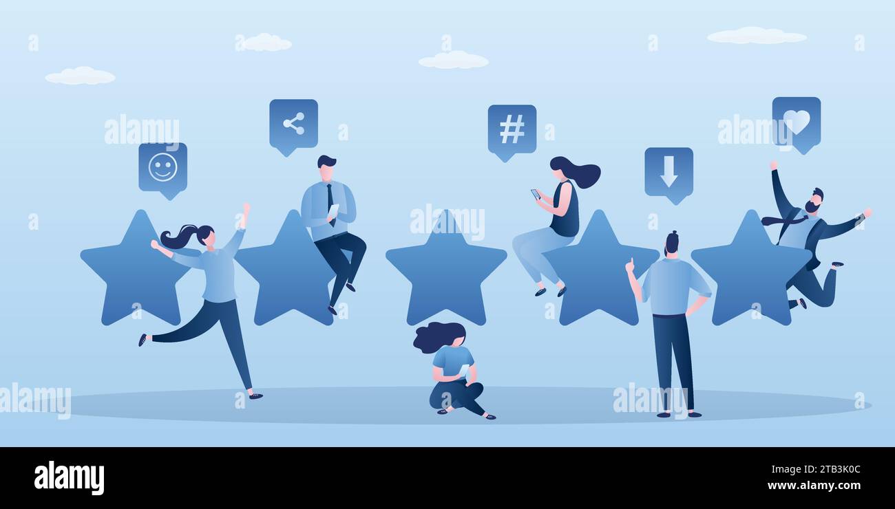 Costumer review rating concept. Five star rank and happy people clients ...