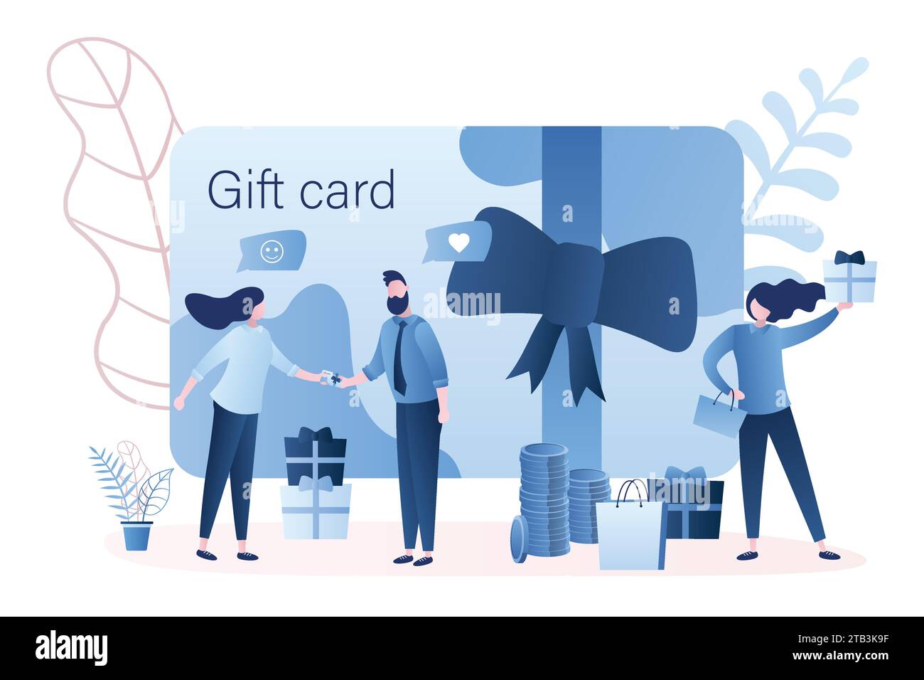Gift card and promotion strategy.Handsome man gives woman plastic gift ...
