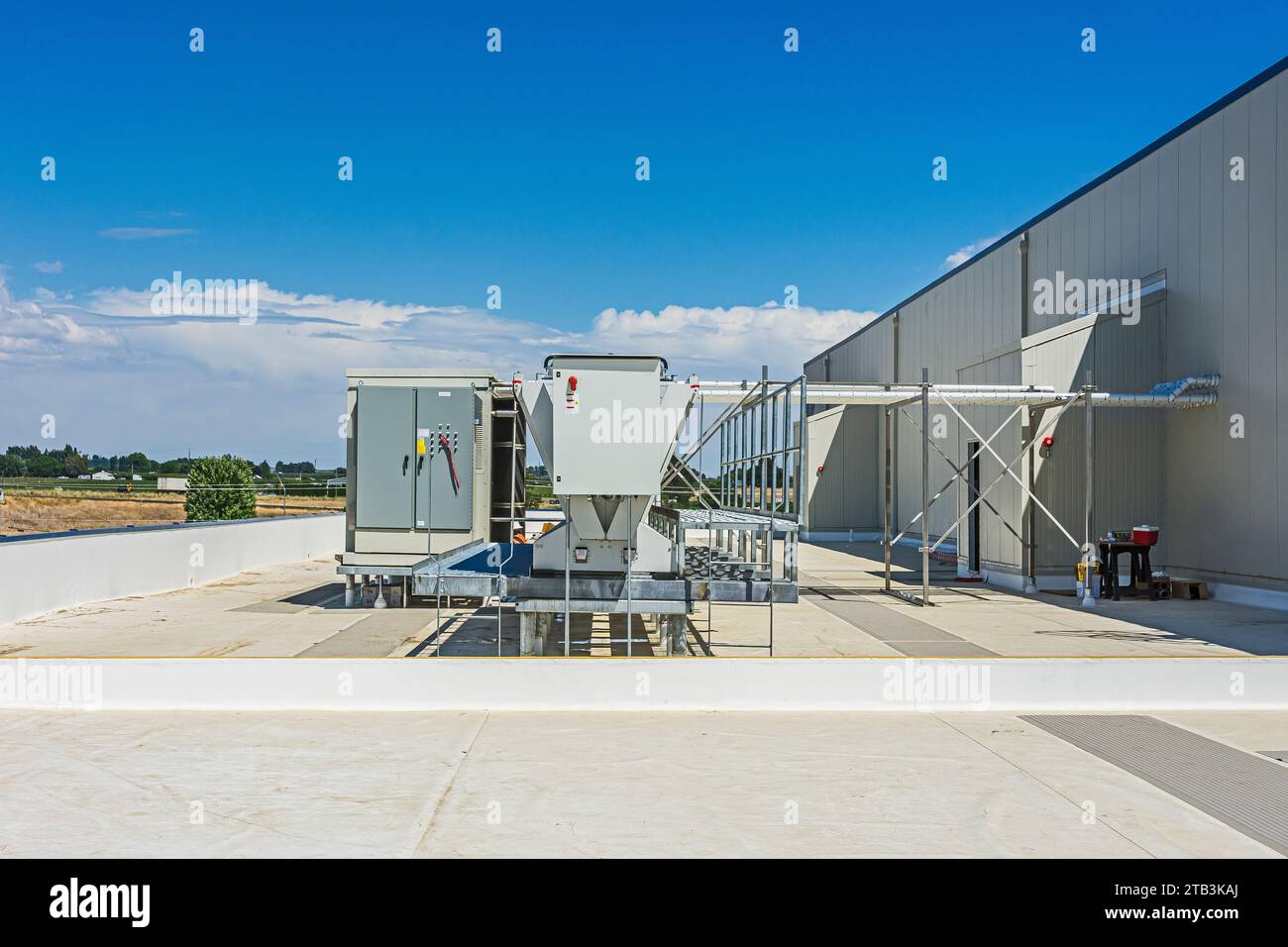 Electrical control panel on an adiabatic condenser on the roof at a CO2 ...