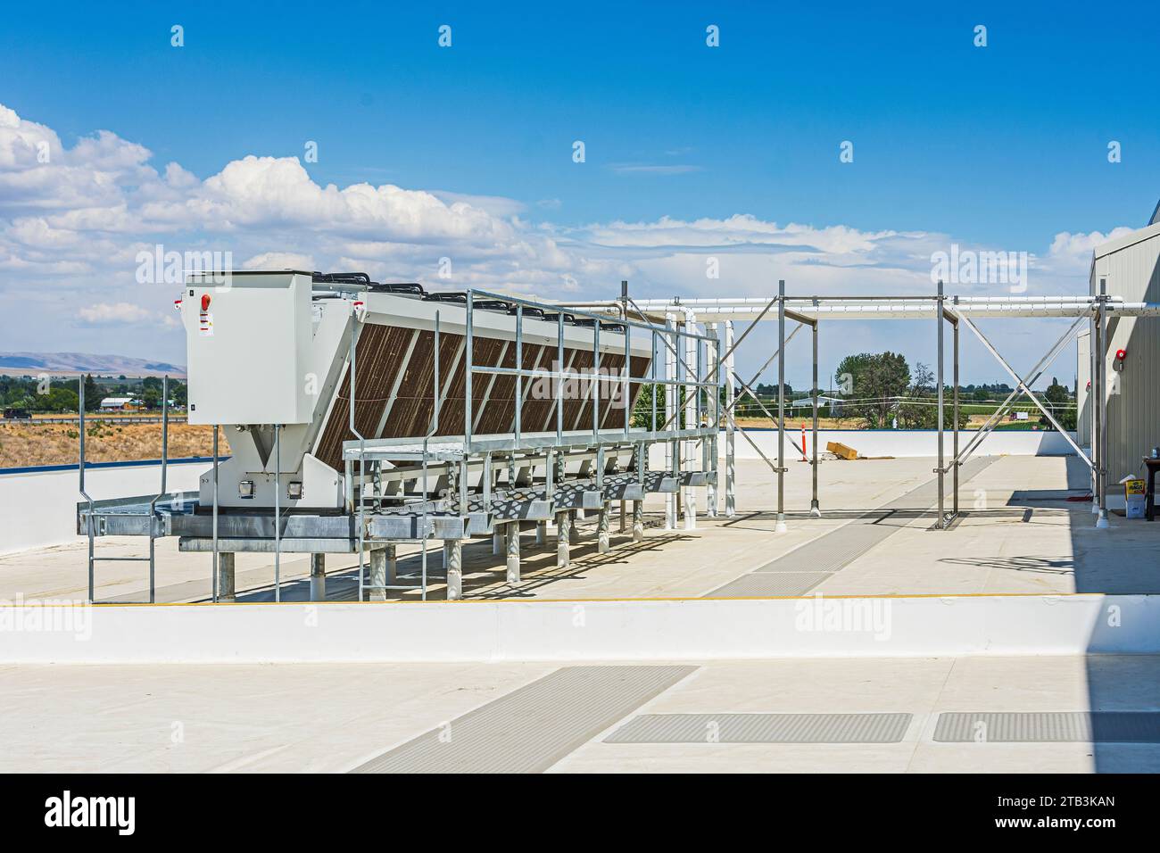 Electrical control panel on an adiabatic condenser on the roof at a CO2 ...