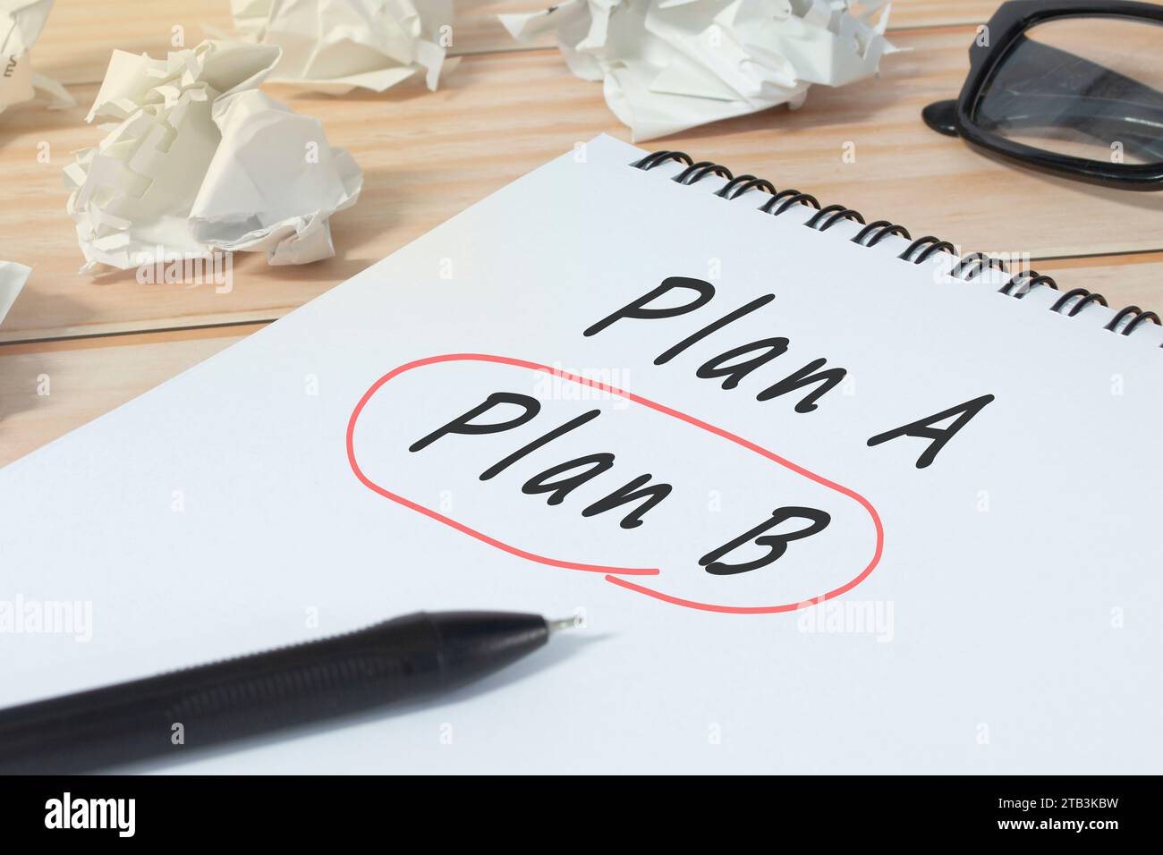 Notepad with text change the idea from Plan A to Plan B with trash ...