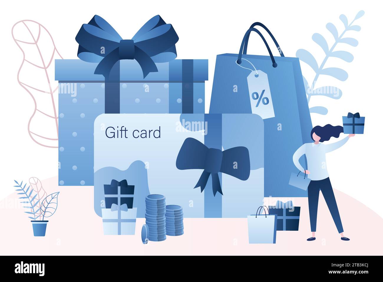 Gift card and promotion strategy.Plastic gift voucher with bow ...