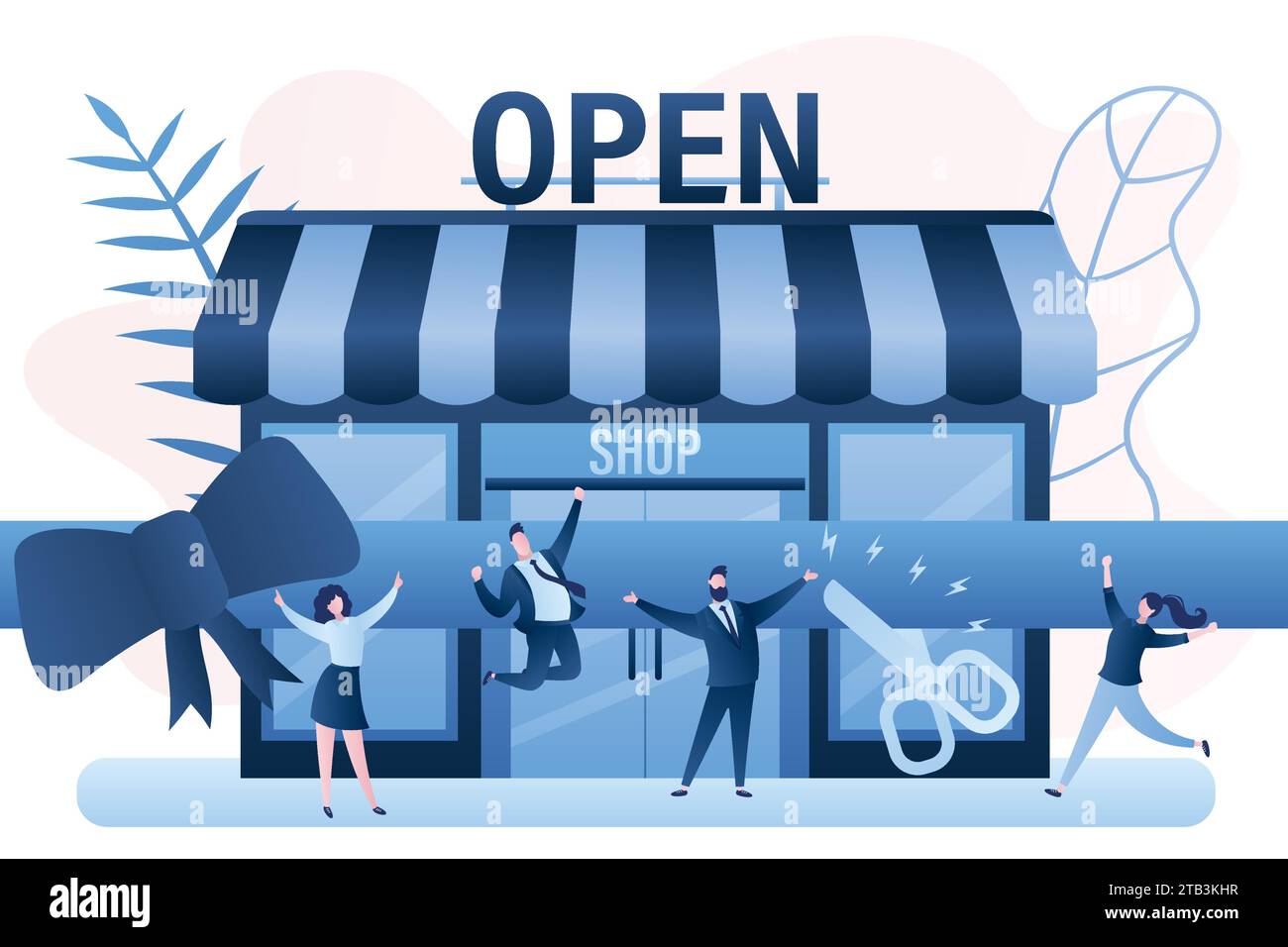 Open business concept. Various happy businesspeople and clients ...