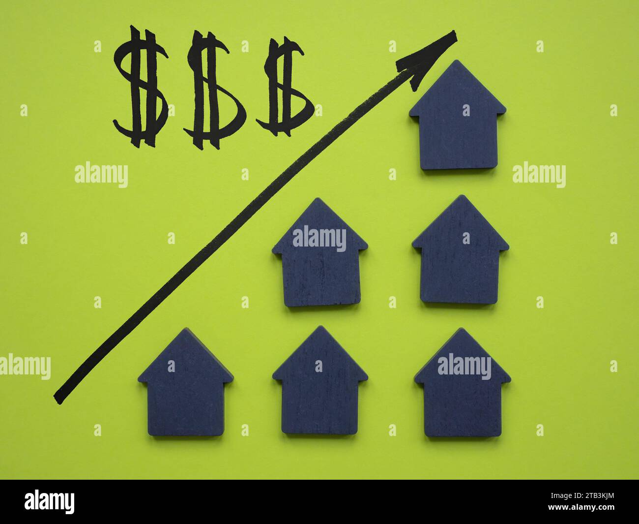 Figures of houses and an arrow as a symbol of growth in value and real ...