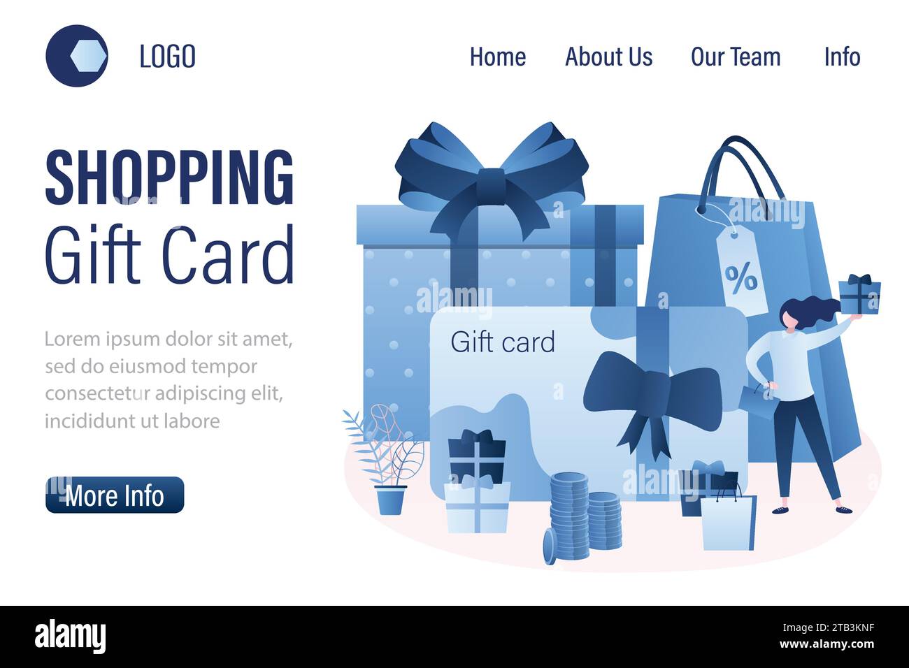 Gift card and promotion strategy landing page template. Plastic gift ...