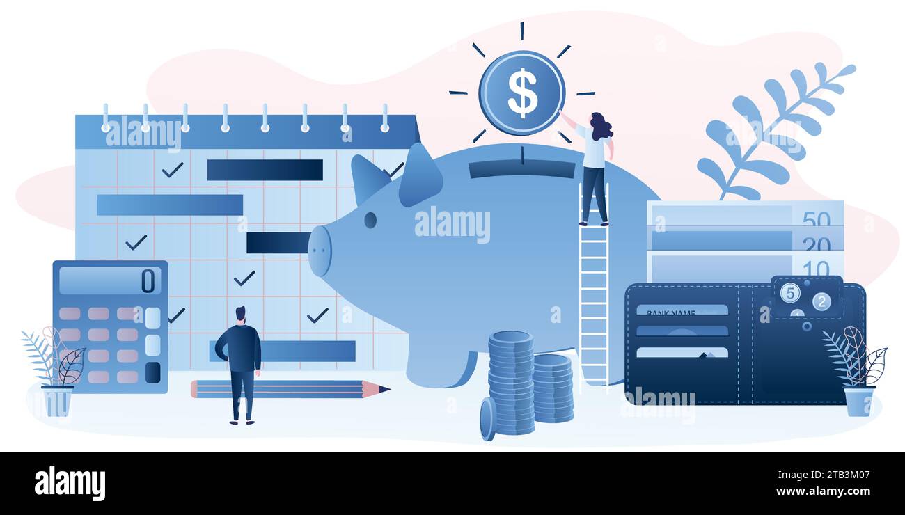 Male and female characters and wallet with money. Money management or ...