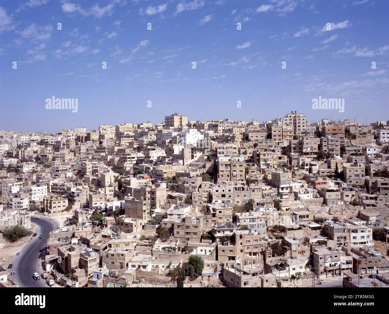 View overlooking the dense, terraced buildings of Amman, Jordan as seen ...