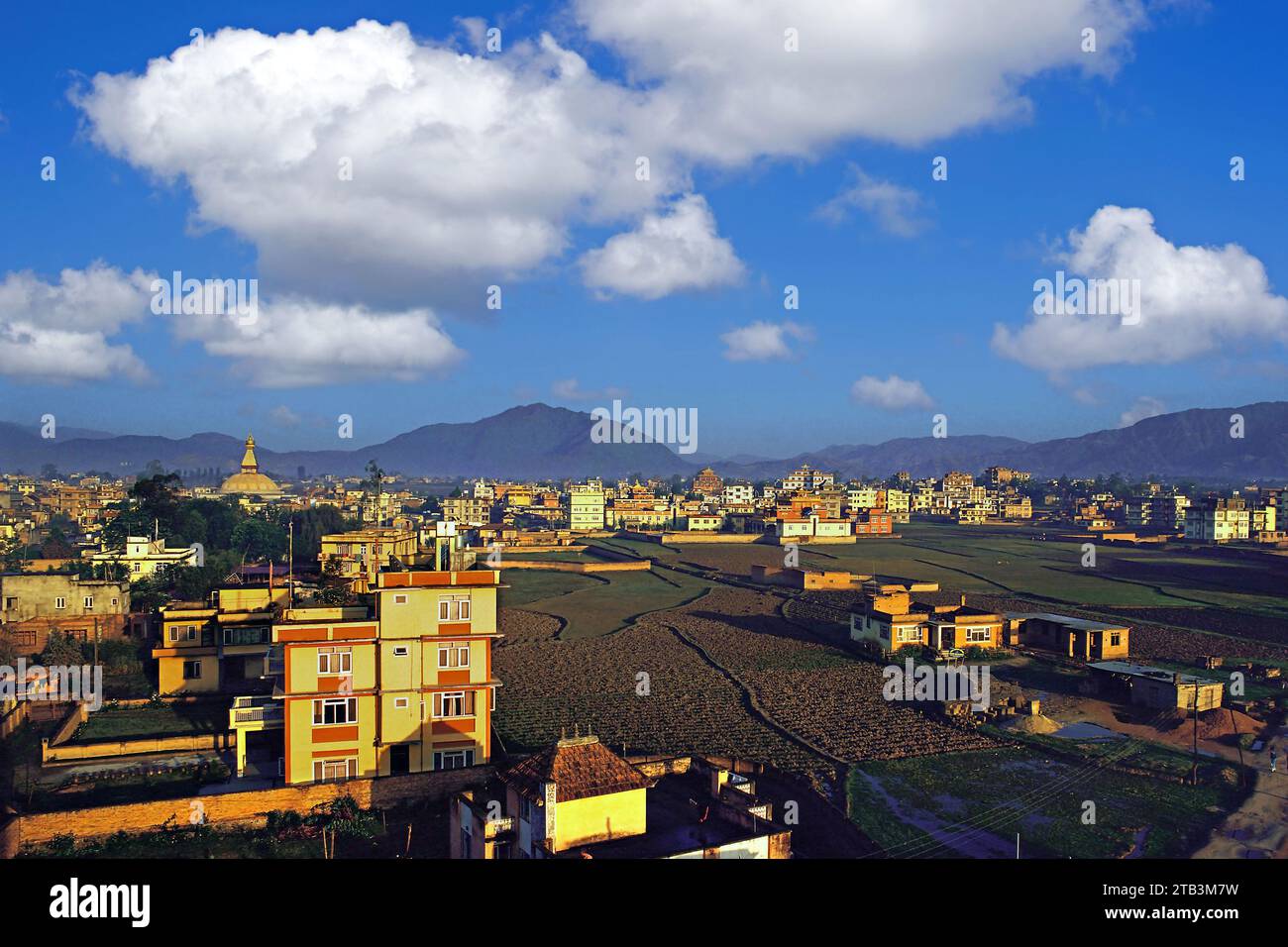 The Kathmandu suburb of Bauddha or Bodnath in the early morning ...