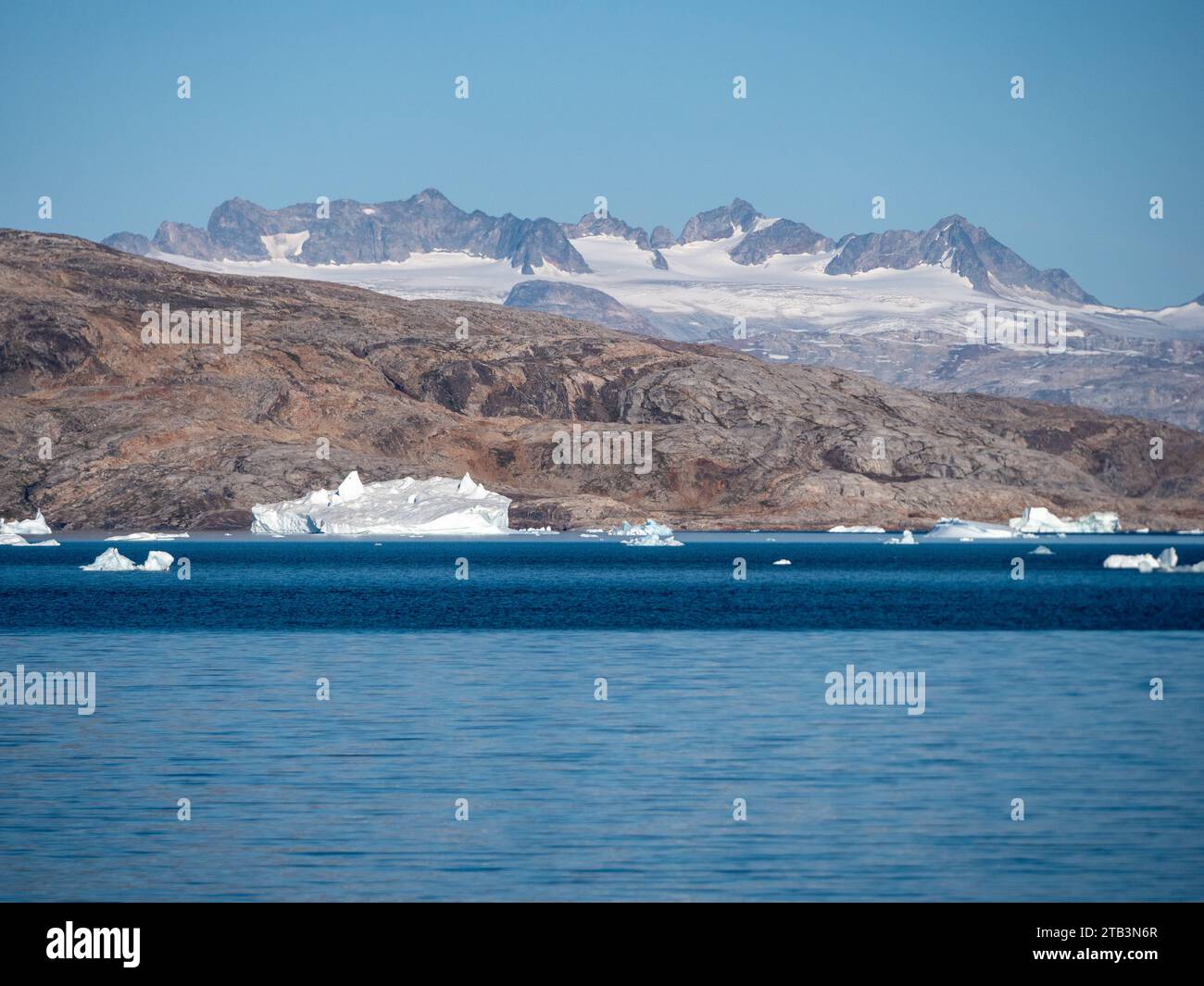 Fjord landscape in Greenland with icebergs Stock Photo - Alamy