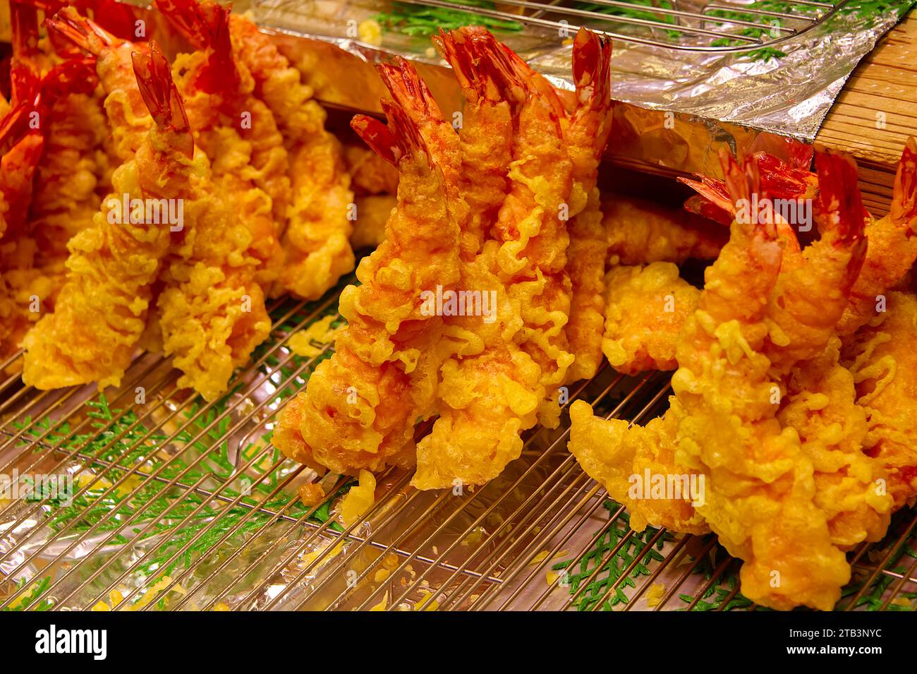 Shrimps tempura made with beading and fried in heated oil Stock Photo ...