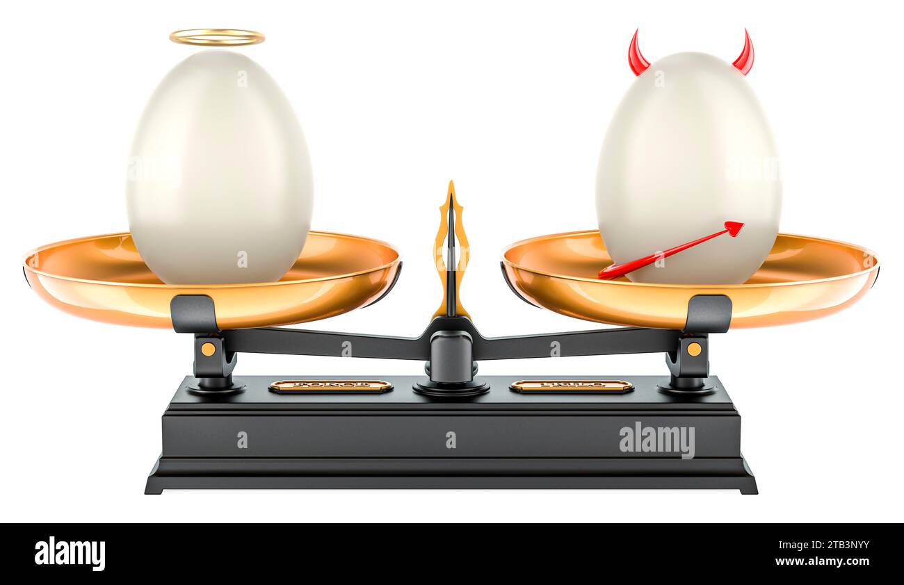Balance concept good and evil, scales. 3D rendering isolated on white ...