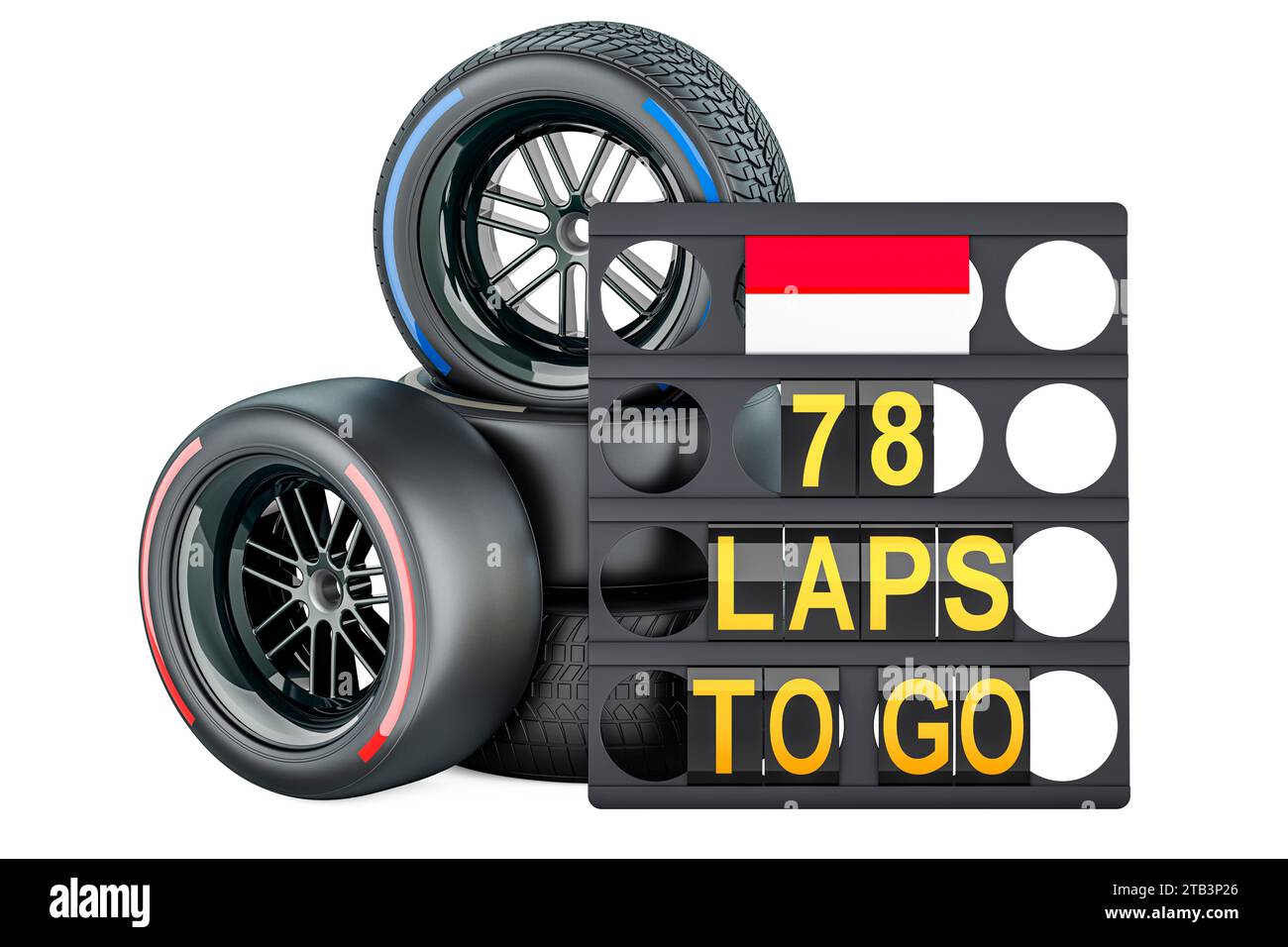 Moroccan racing, pit board with flag of Morocco and racing wheels with ...